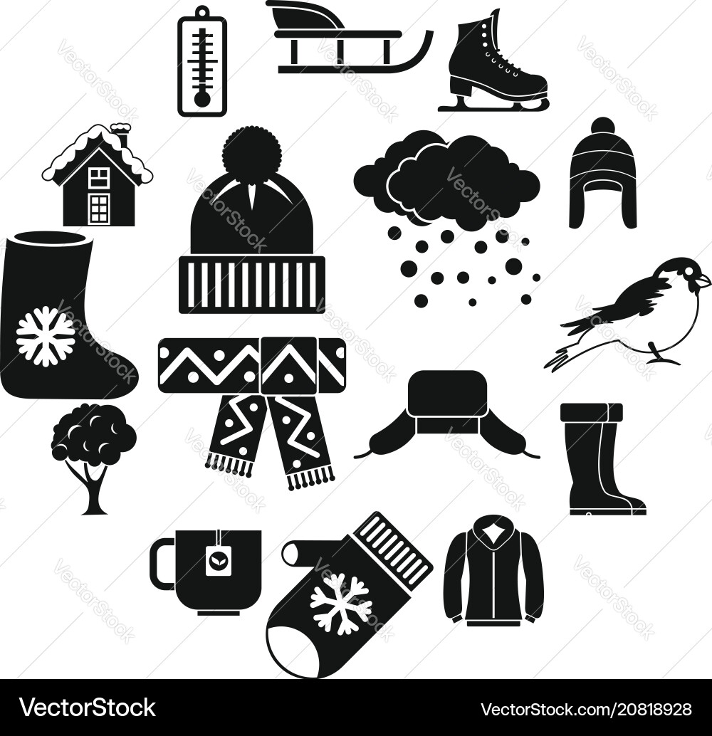 Winter icons set simple style Royalty Free Vector Image
