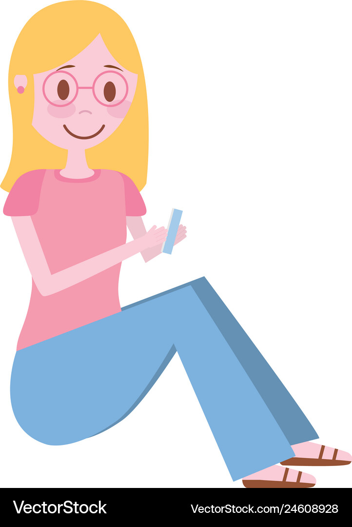 Woman using mobile phone sitting on a floor Vector Image