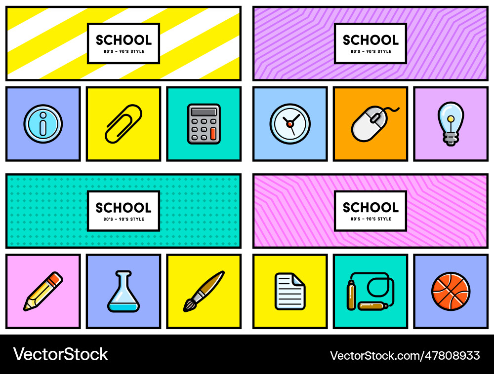 80s or 90s stylish school education icon set Vector Image
