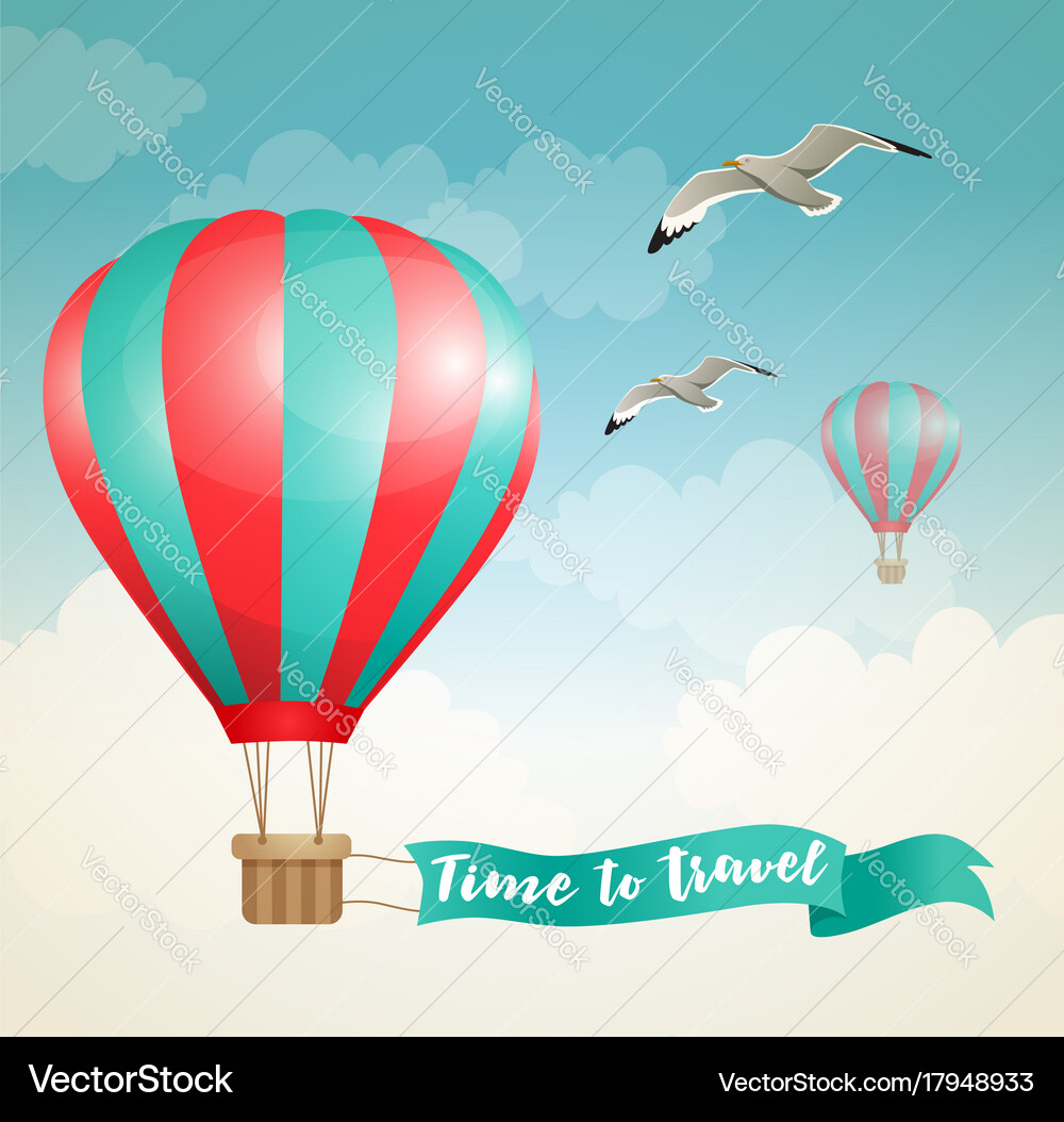 Air balloon and birds Royalty Free Vector Image