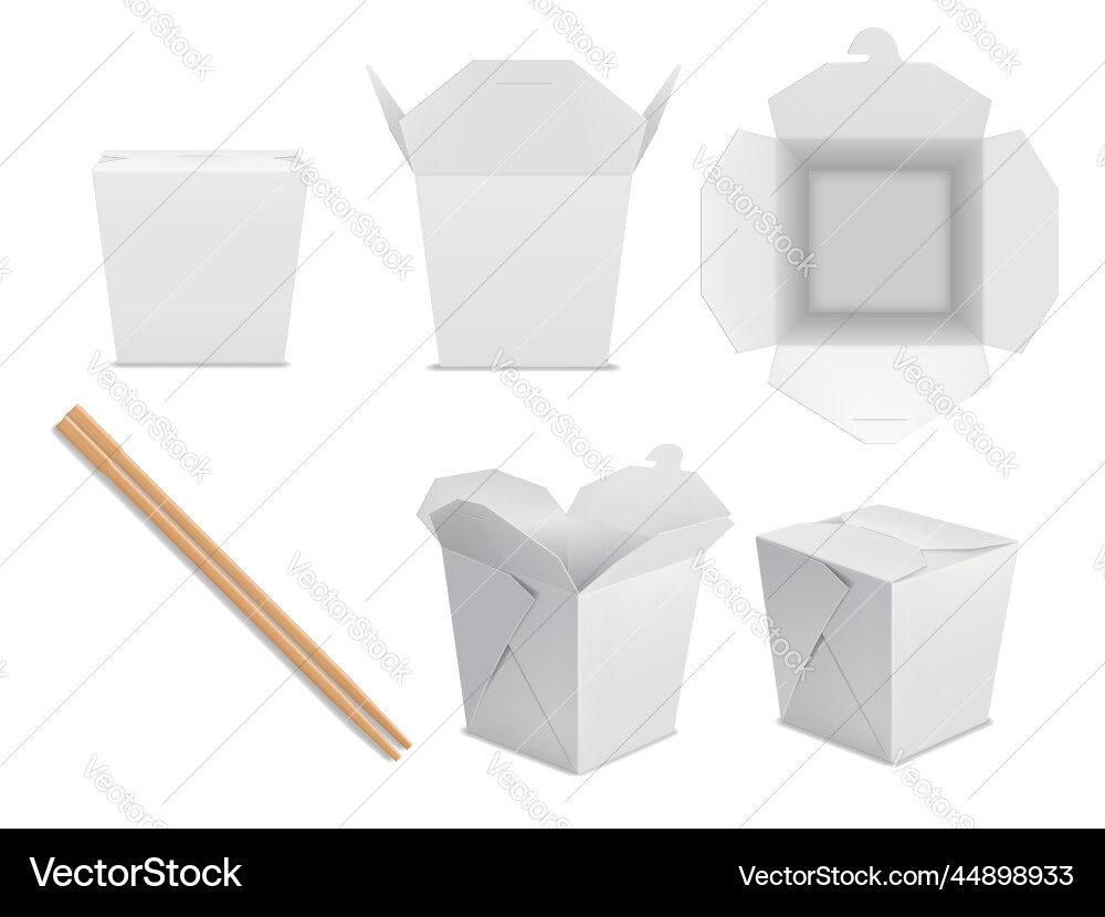Asian noodle box package chopsticks mockup Vector Image