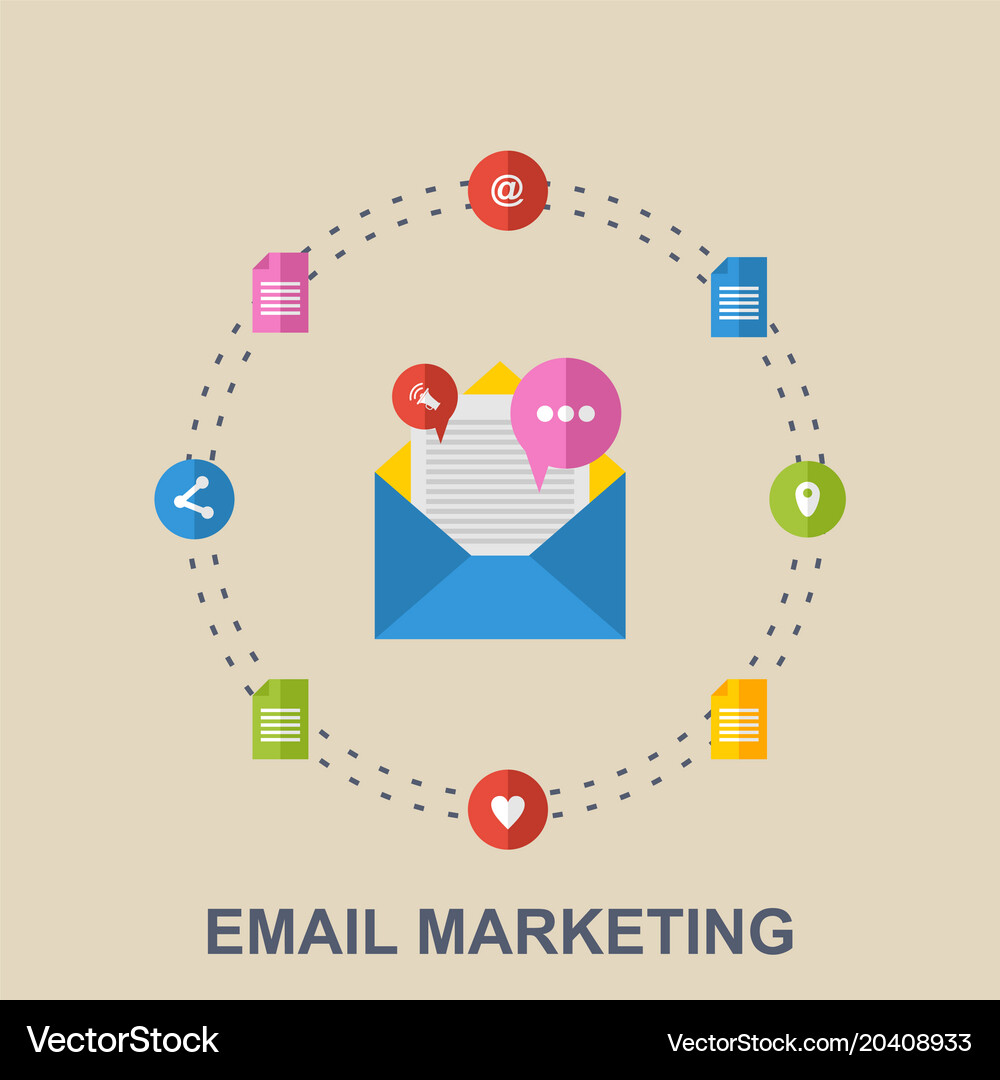 Flat of email marketing design Royalty Free Vector Image