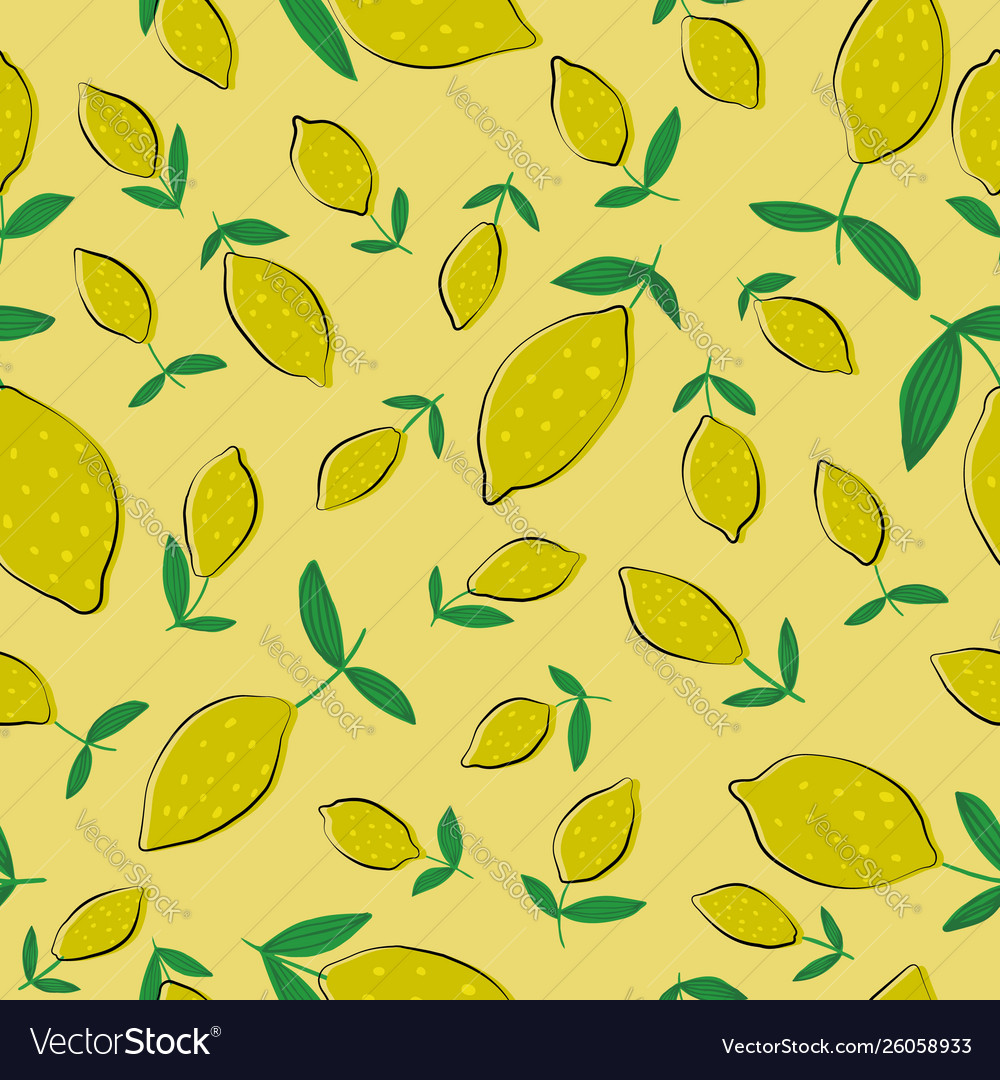 Hand drawn lemon seamless pattern with leaves Vector Image
