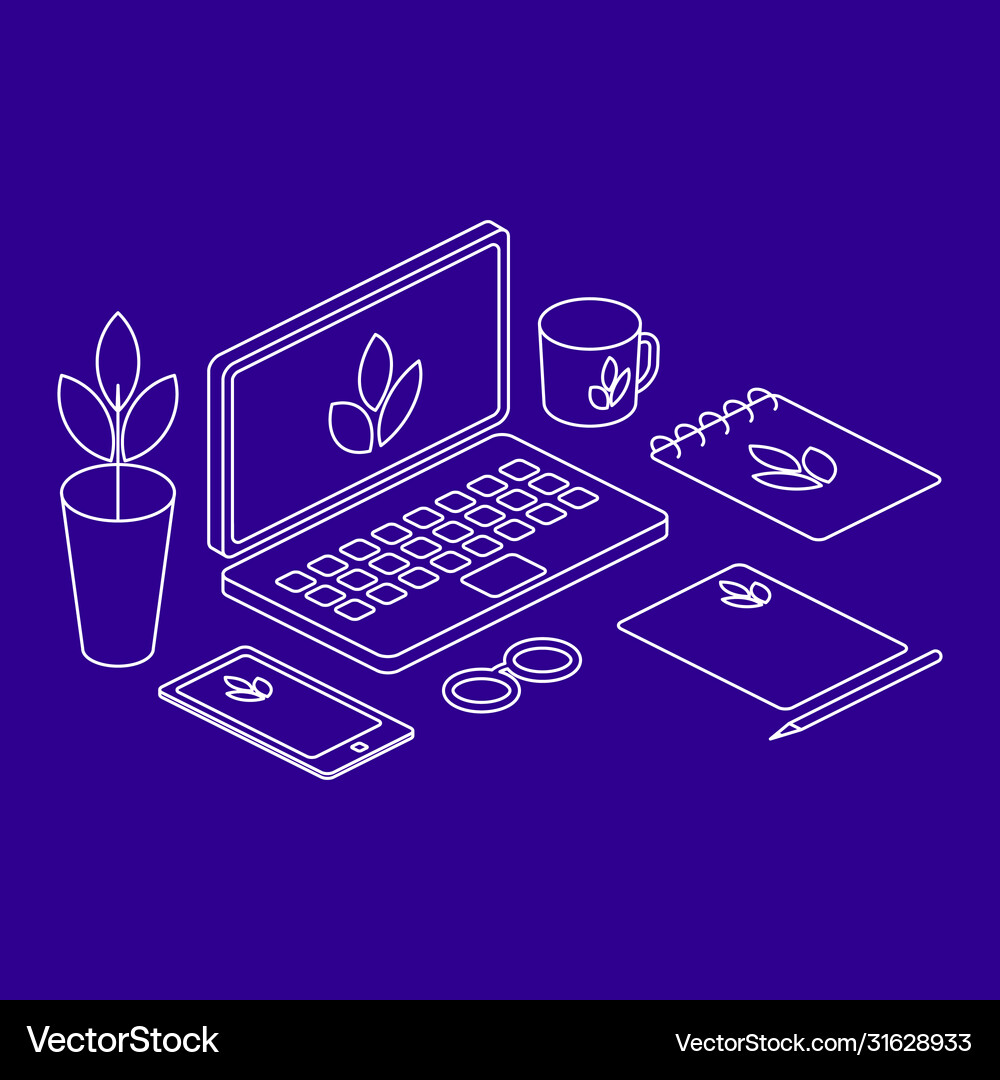 Isometric workplace outline Royalty Free Vector Image