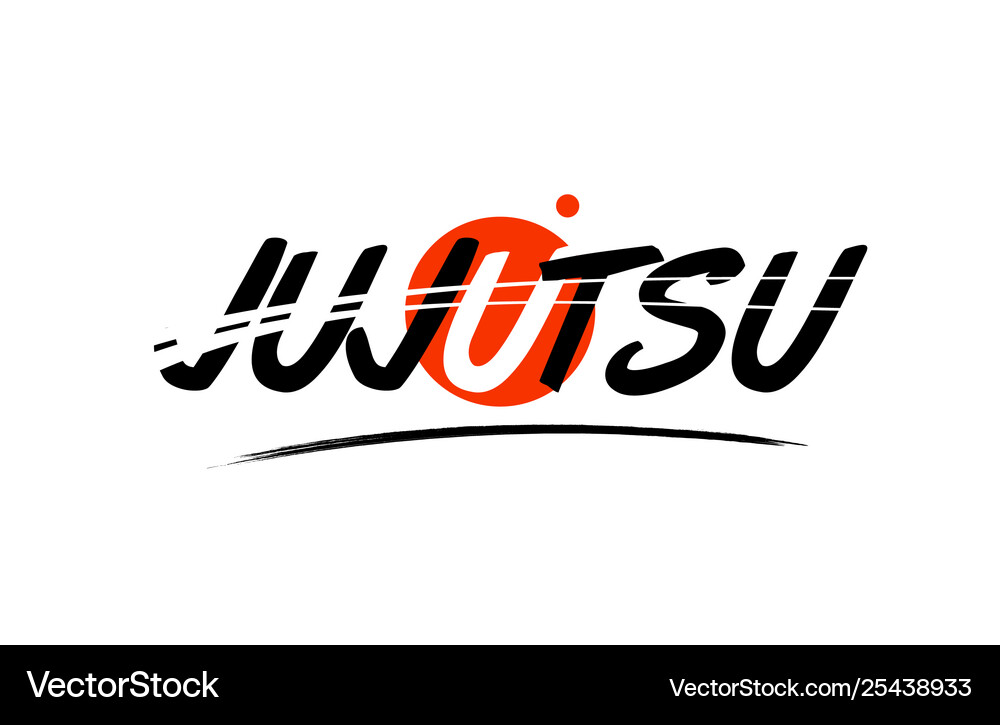 Jujutsu word text logo icon with red circle design