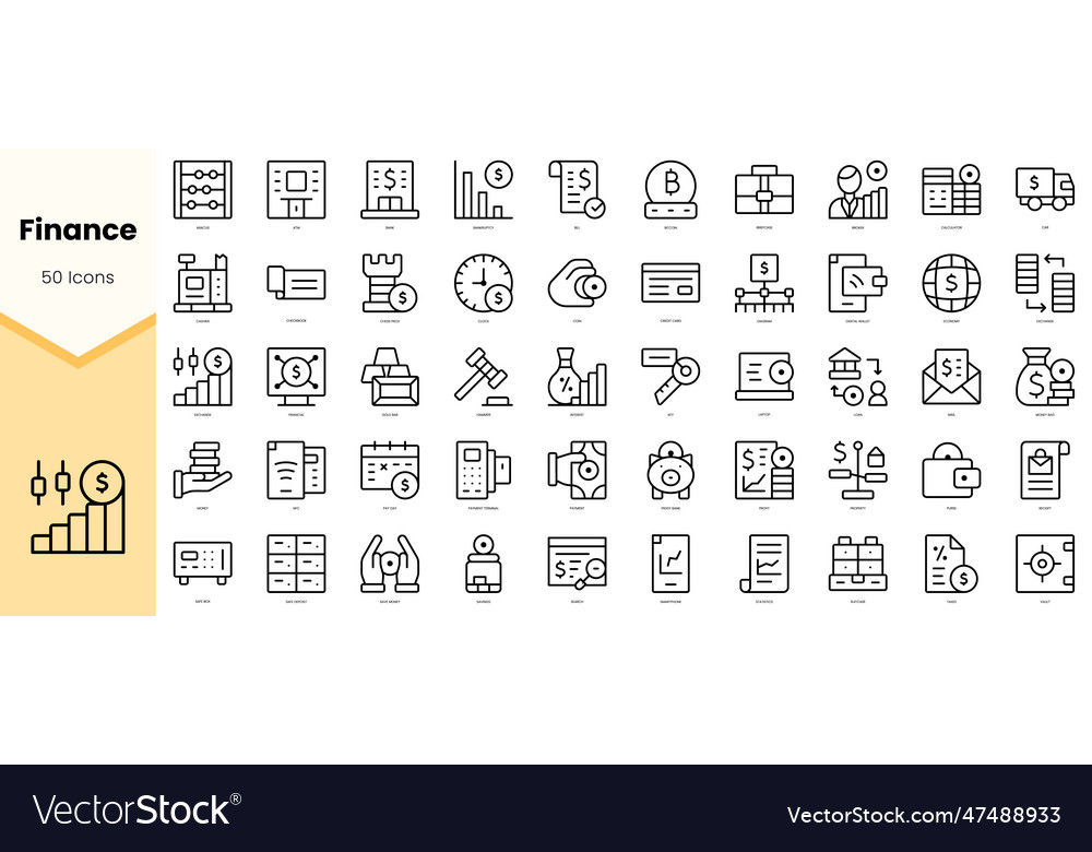 Set of finance icons simple line art style icons Vector Image
