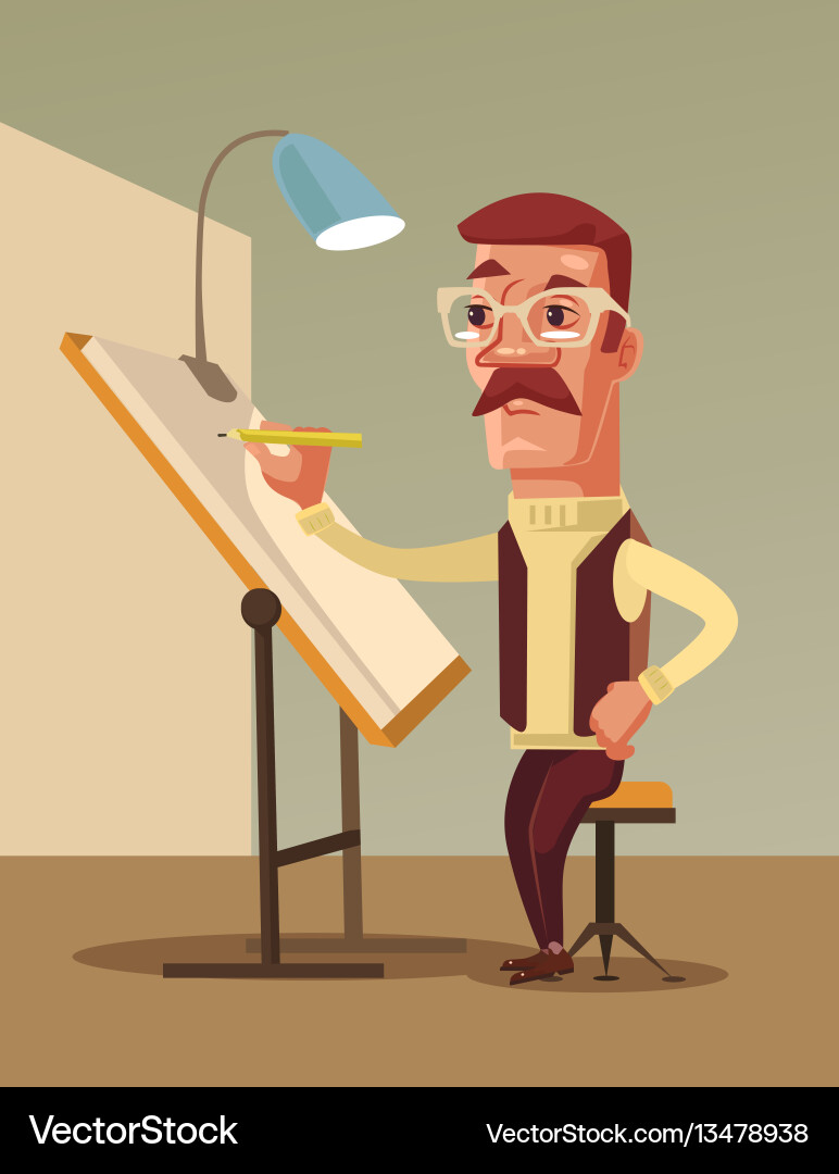 Artist man character draws Royalty Free Vector Image
