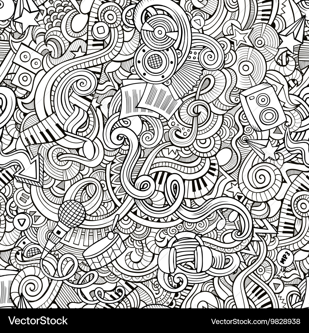 Cartoon hand-drawn doodles music seamless pattern Vector Image