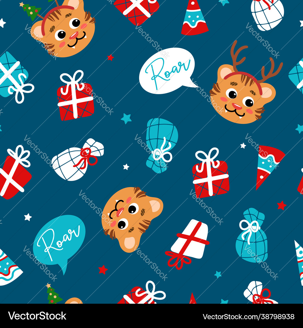 Christmas bright seamless pattern in cartoon style