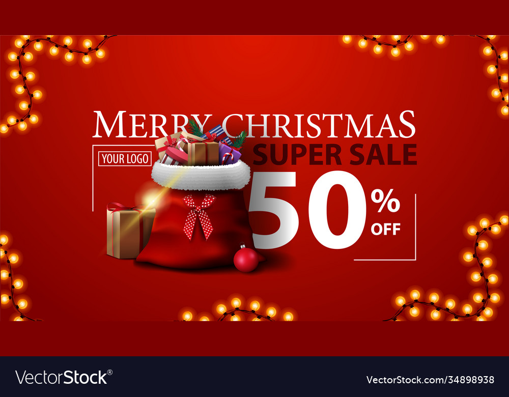 Christmas super sale up to 50 off red modern Vector Image