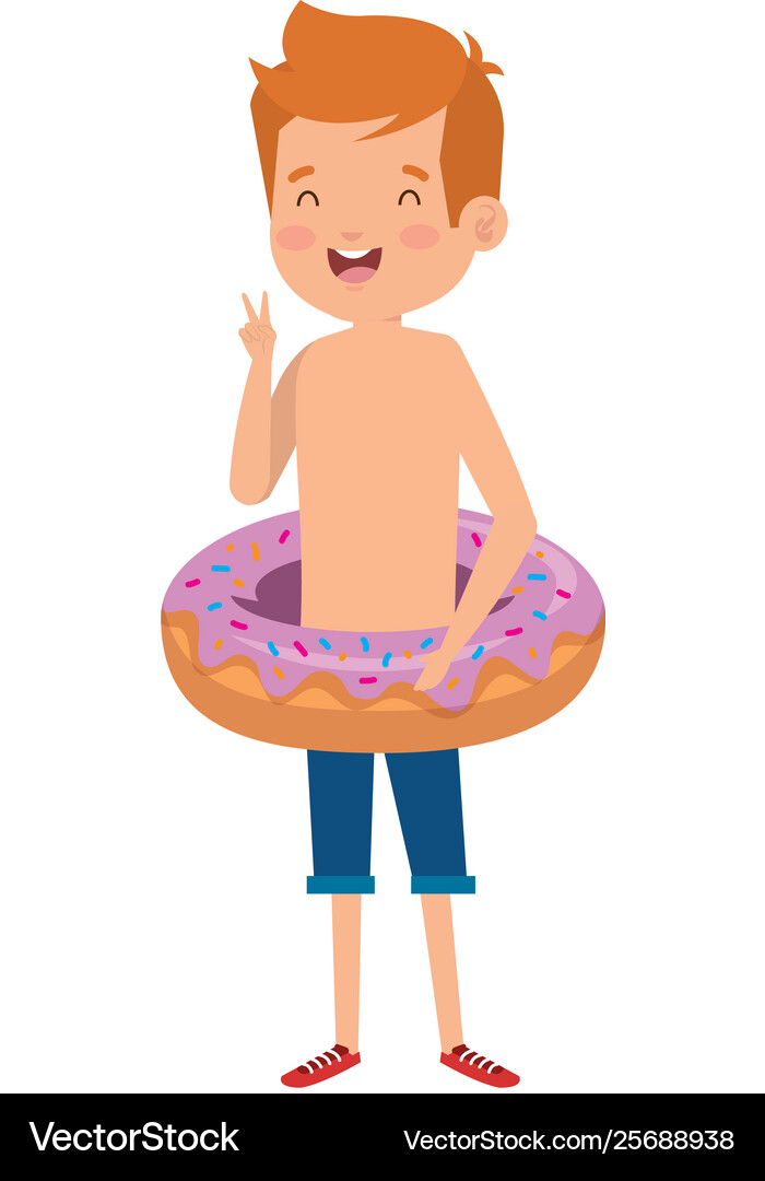 Cute little boy with swimsuit and donut float Vector Image