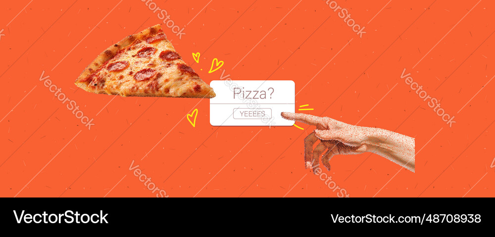 Hand reaches for the pizza with notification Vector Image