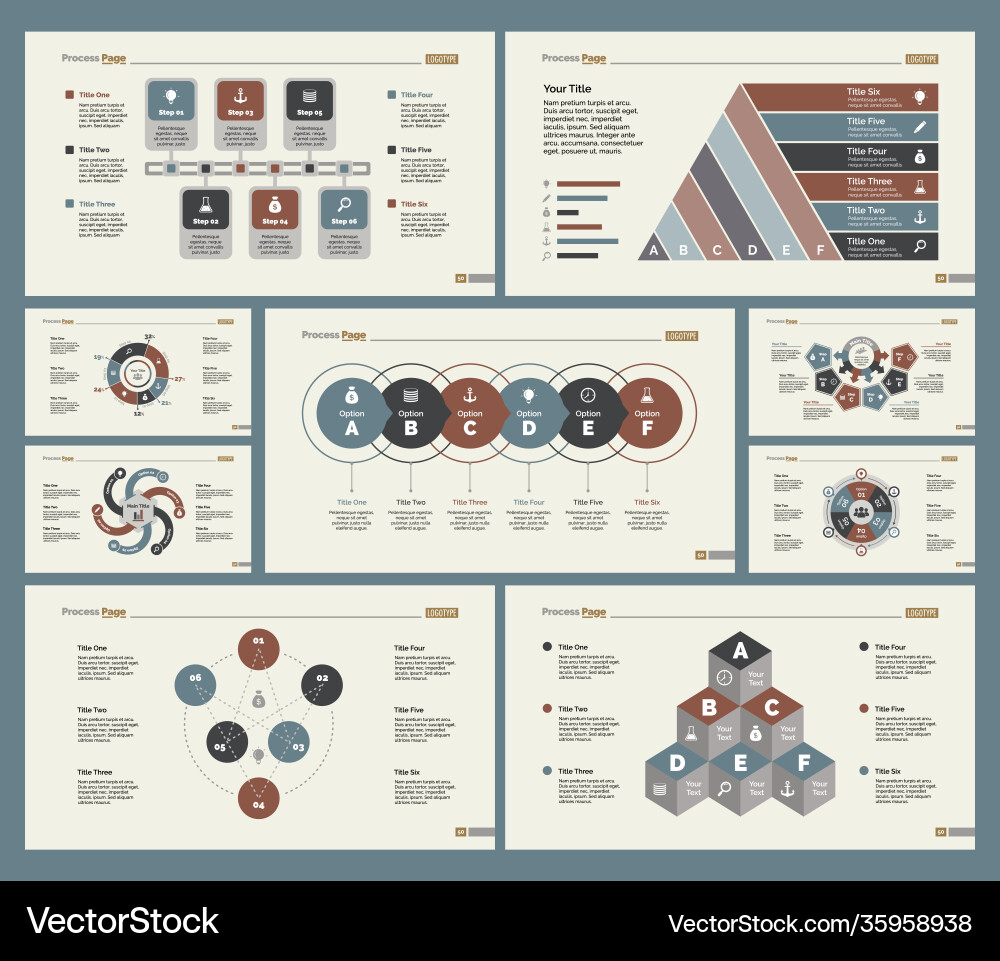 Nine business slide templates set Royalty Free Vector Image