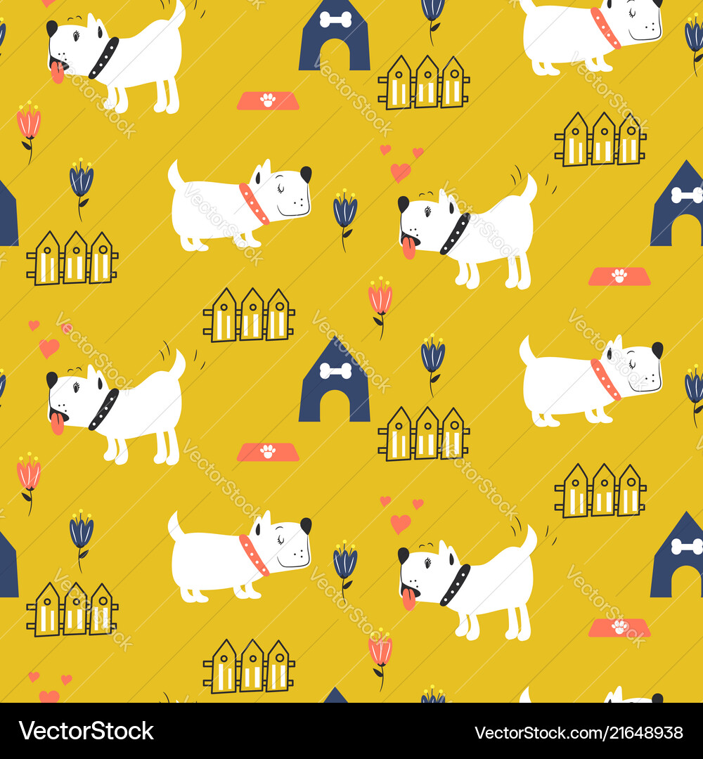 Seamless pattern with adorable puppies yellow Vector Image