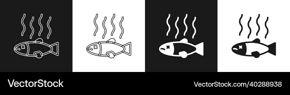 Set dead fish icon isolated on black and white Vector Image