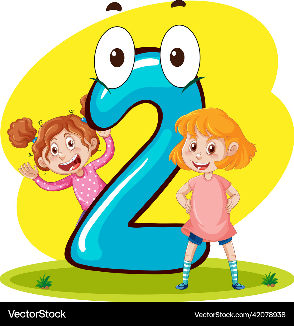 Two kids with number cartoon Royalty Free Vector Image