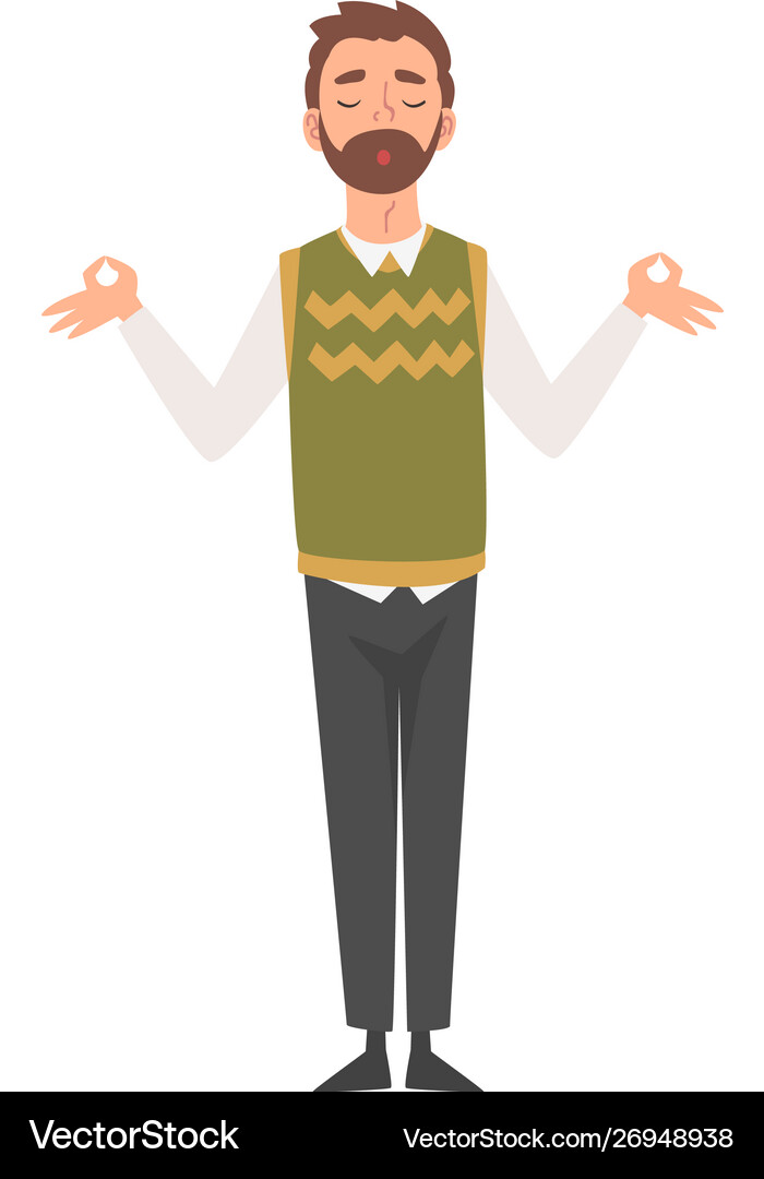 Young man standing and meditating calm Royalty Free Vector