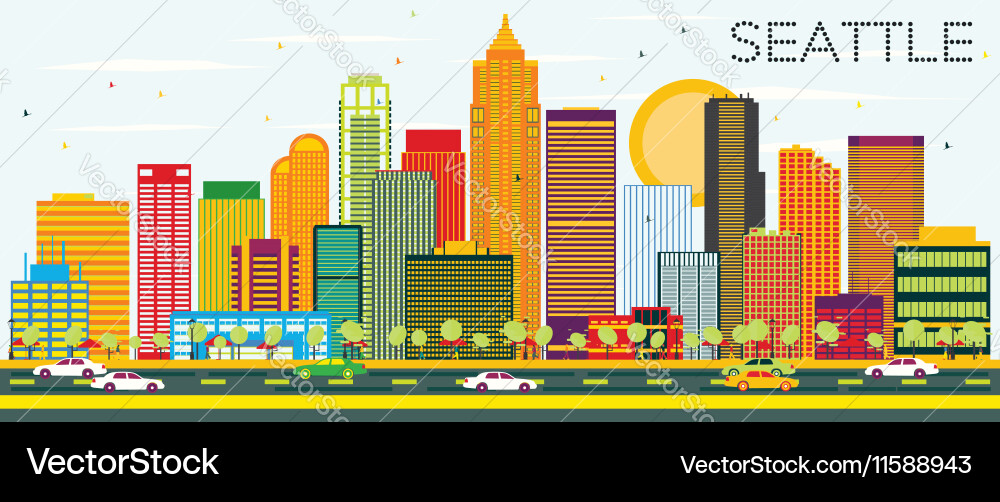 Abstract seattle skyline with color buildings Vector Image