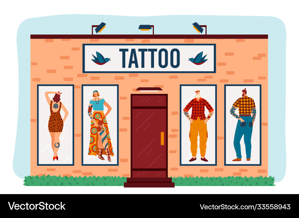 Art tattoo salon cartoon flat Royalty Free Vector Image