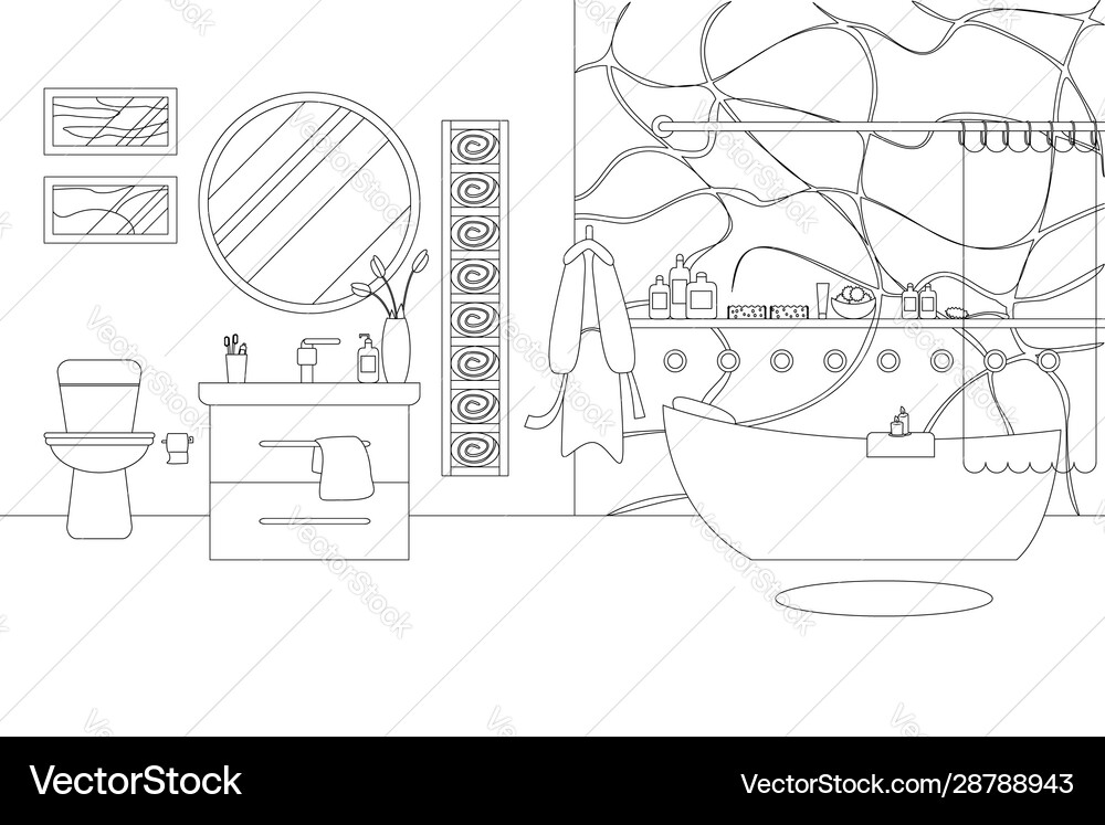 Bathroom in line art style room Royalty Free Vector Image