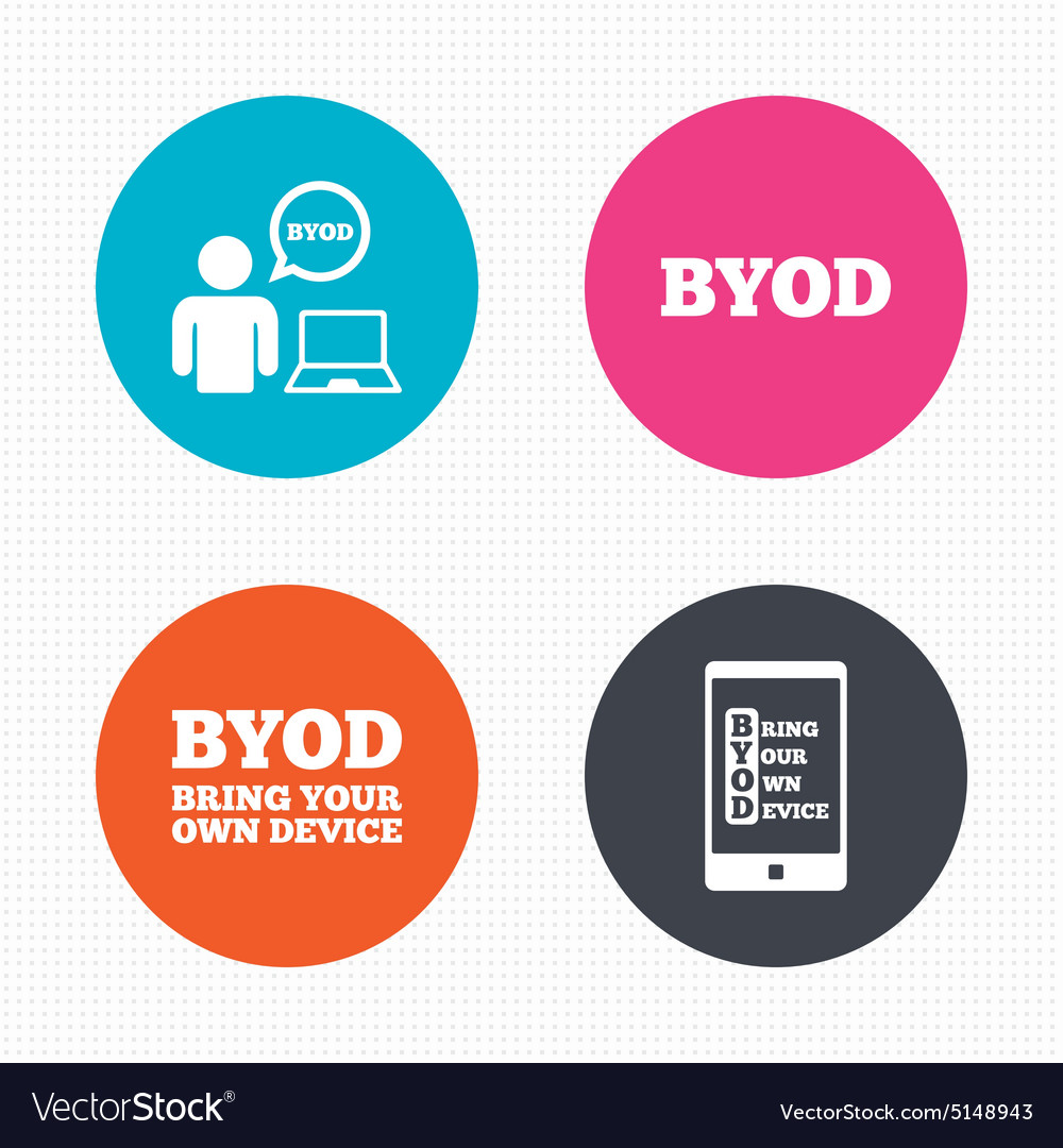 Byod signs human with notebook and smartphone Vector Image