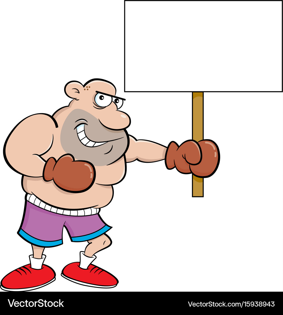 Cartoon boxer holding a sign Royalty Free Vector Image