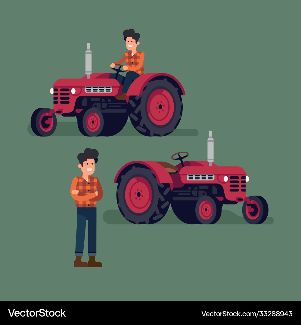 Cool farmer character with compact tractor male Vector Image