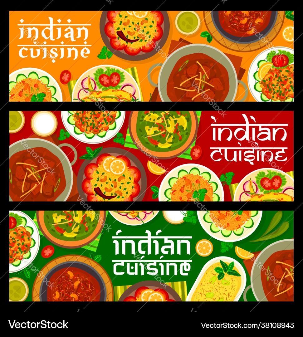 Indian cuisine restaurant meals banners Royalty Free Vector