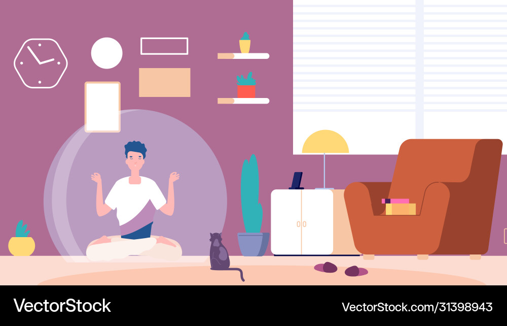 Isolated man introvert at home mental calm Vector Image