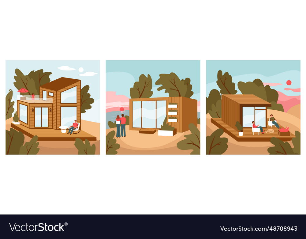 Modular house flat icon set Royalty Free Vector Image