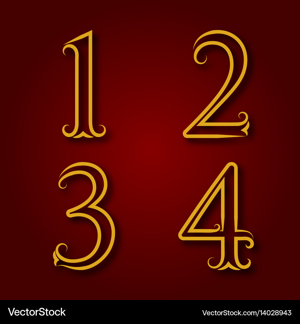 One two three four golden vintage numbers Vector Image