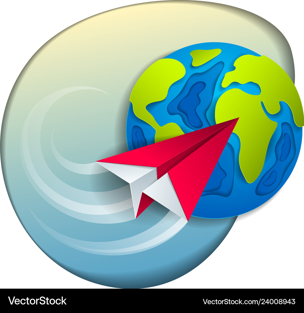 Origami folded toy plane flying around Royalty Free Vector