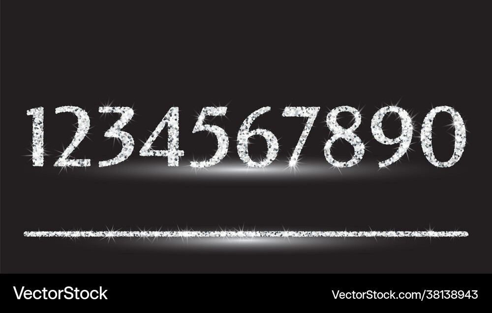 Realistic shining silver glitter numbers 1 2 3 4 Vector Image
