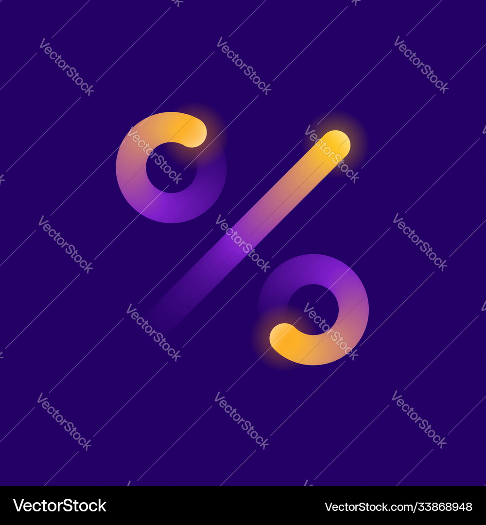 Abstract neon percent in colorful blend gradient Vector Image