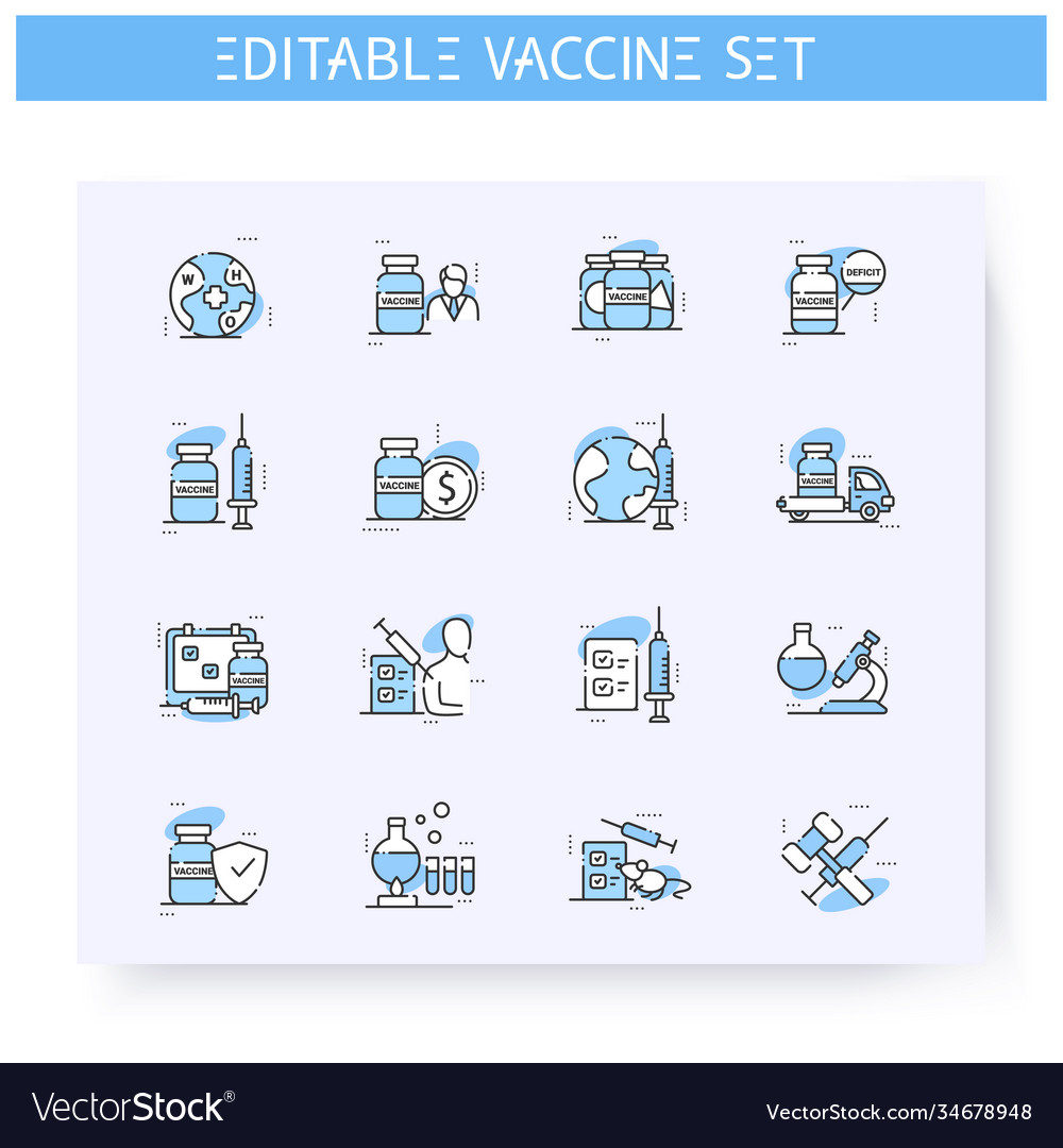 Coronavirus vaccine line icons set editable Vector Image