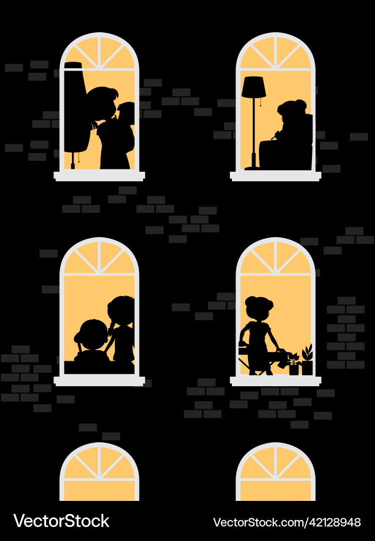 Night windows building with people silhouettes Vector Image