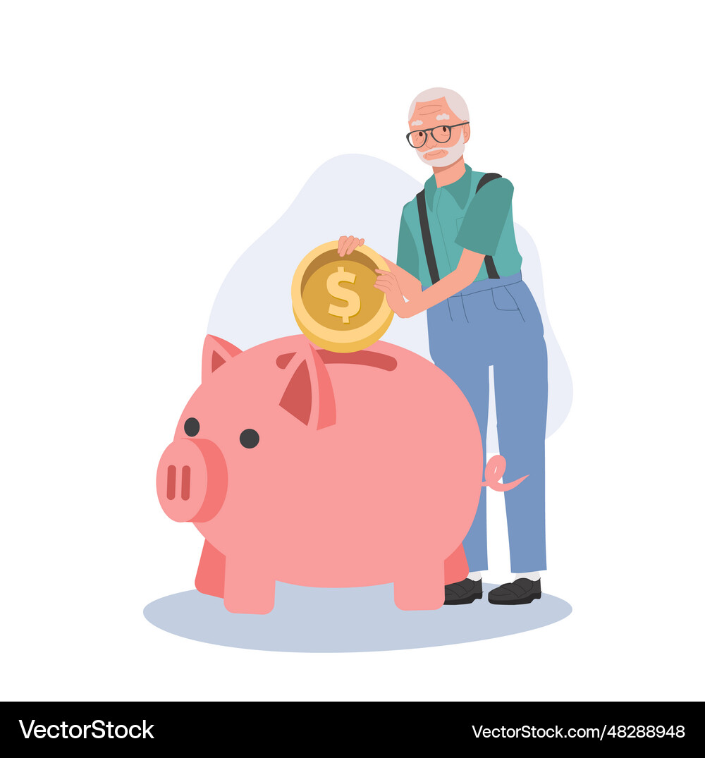Retirement savings concept happy elderly man Vector Image
