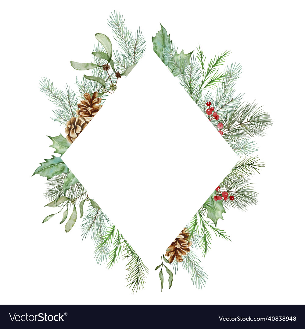 Watercolor christmas floral frame Royalty Free Vector Image