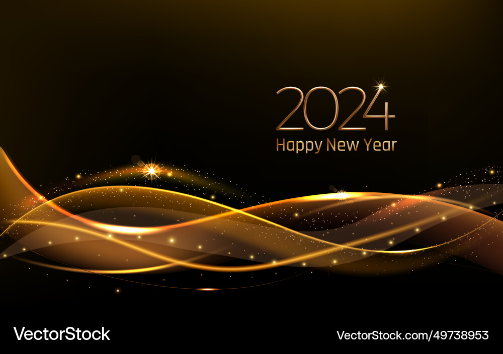 2024 new year gold wave on black background Vector Image
