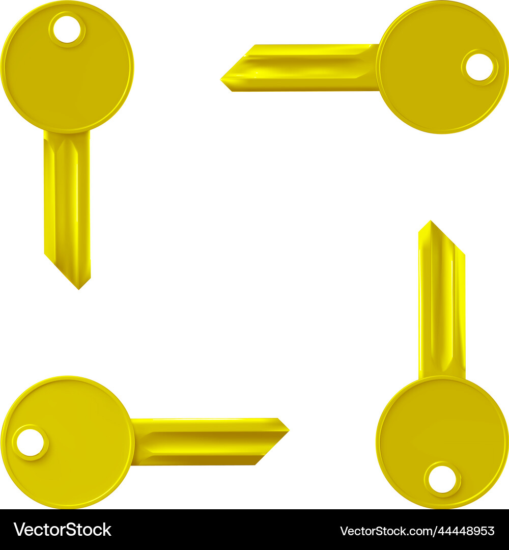 3d gold keys mockup set realistic metal Royalty Free Vector