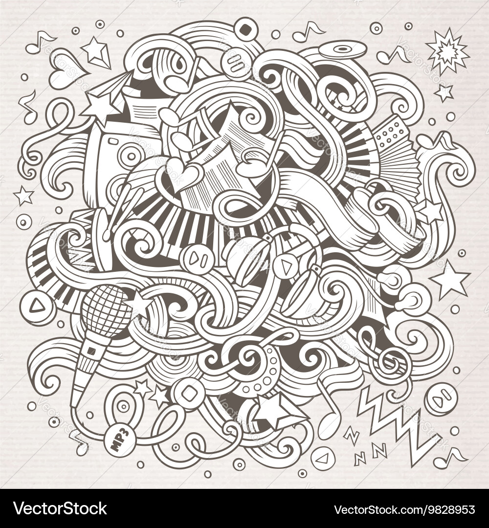 Cartoon hand-drawn doodles musical Royalty Free Vector Image