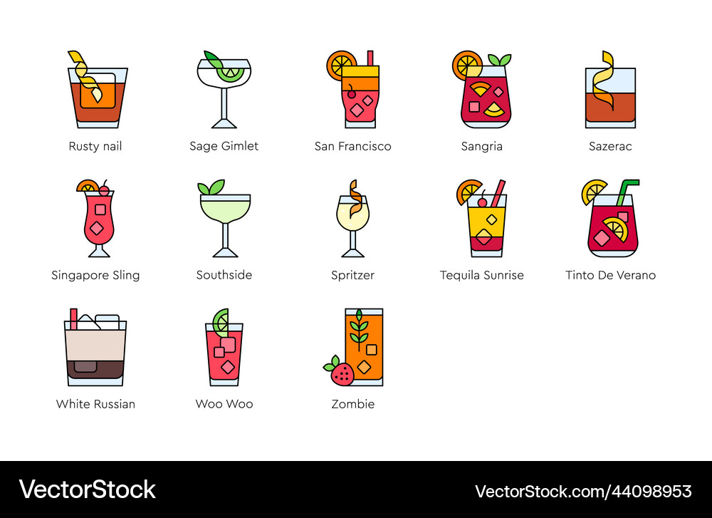 Cocktail icon set 6 alcoholic mixed drink Vector Image