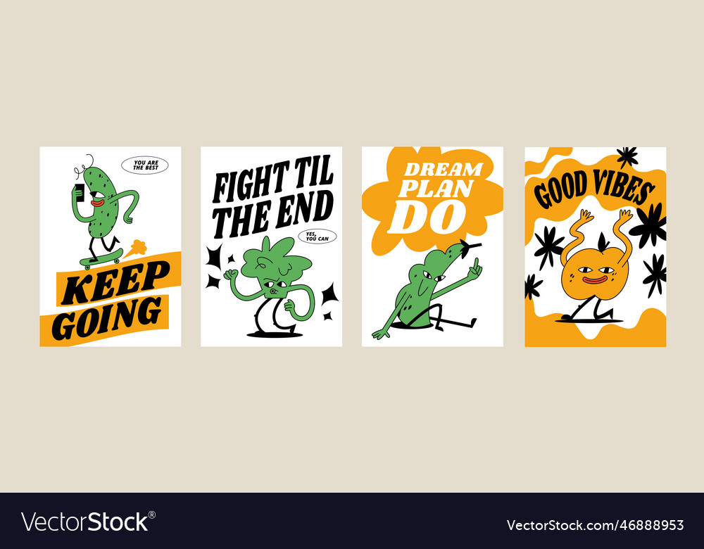 Collection of retro groovy posters Royalty Free Vector Image