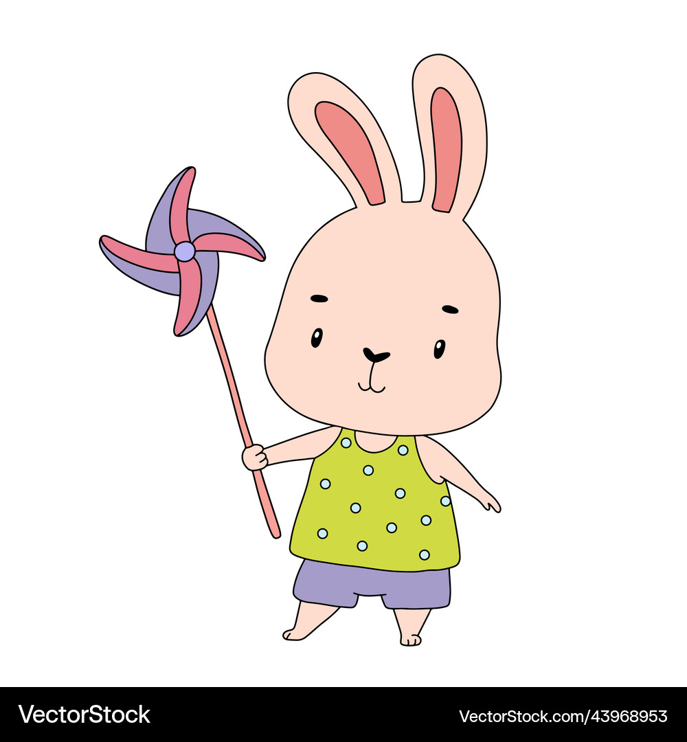 Cute bunny with wind spinner toy lovely rabbit Vector Image