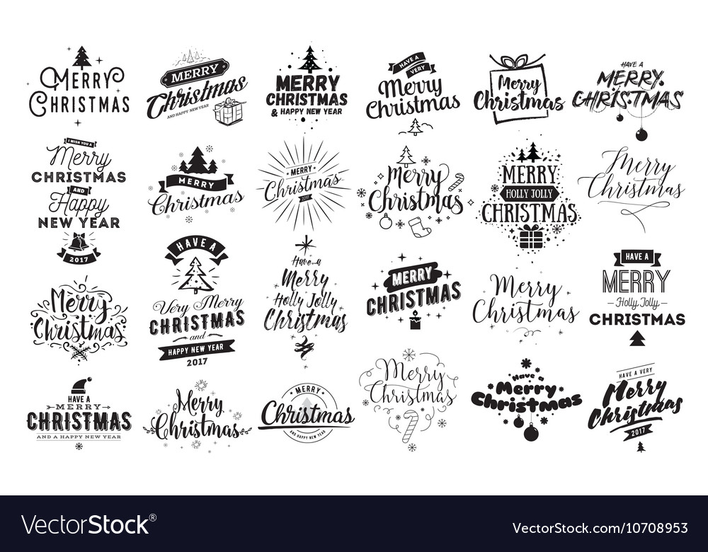 Merry Christmas Typographic Emblems Set Royalty Free Vector