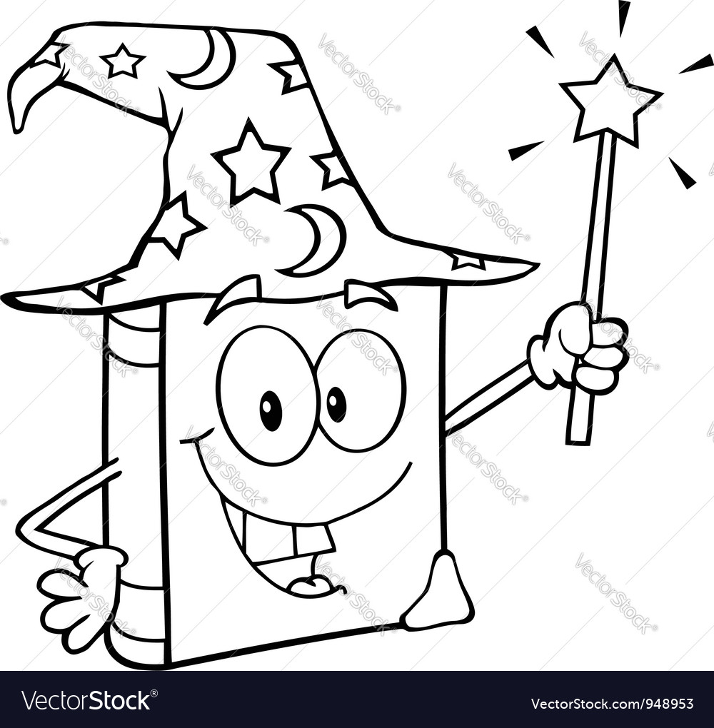 Outlined wizard book Royalty Free Vector Image