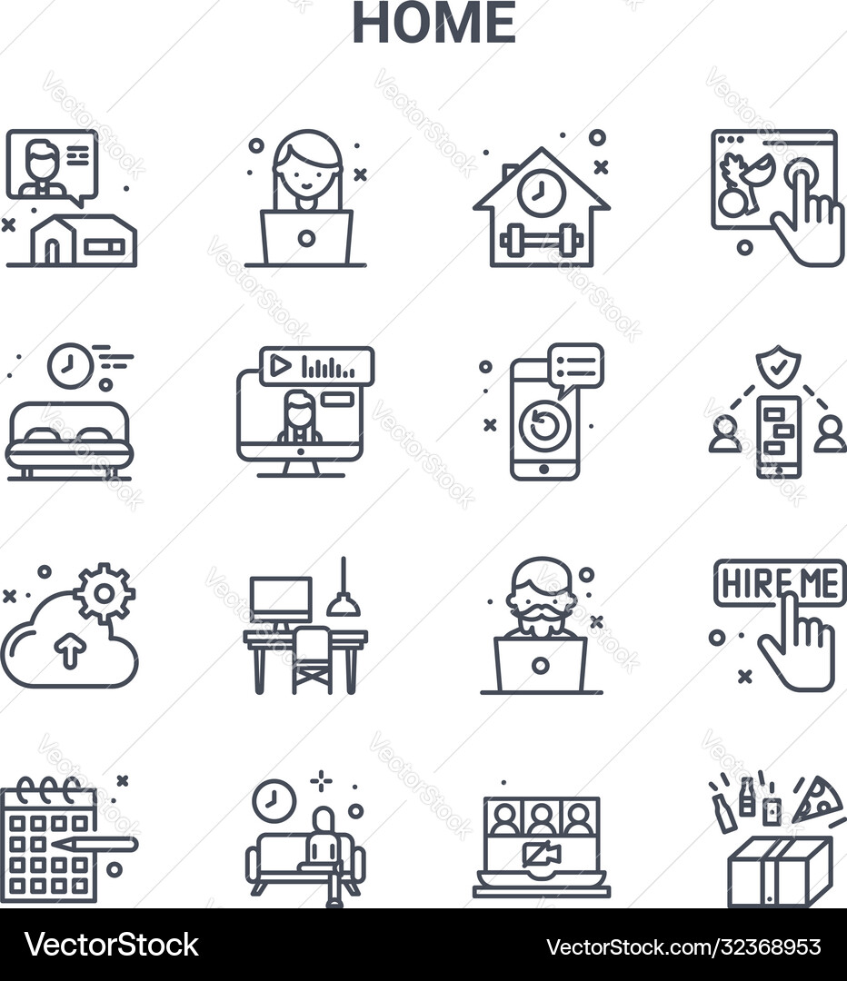 Set 16 home concept line icons 64x64 thin Vector Image