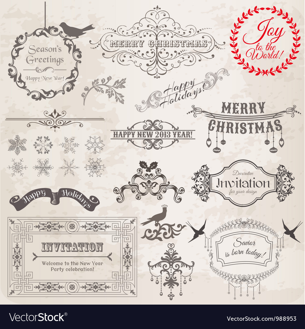Set christmas calligraphic design elements Vector Image Set christmas calligraphic design elements Vector Image