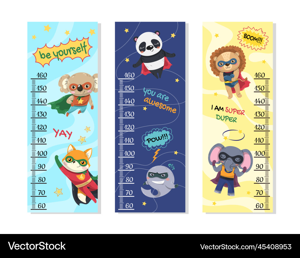 Superheroes height chart set Royalty Free Vector Image