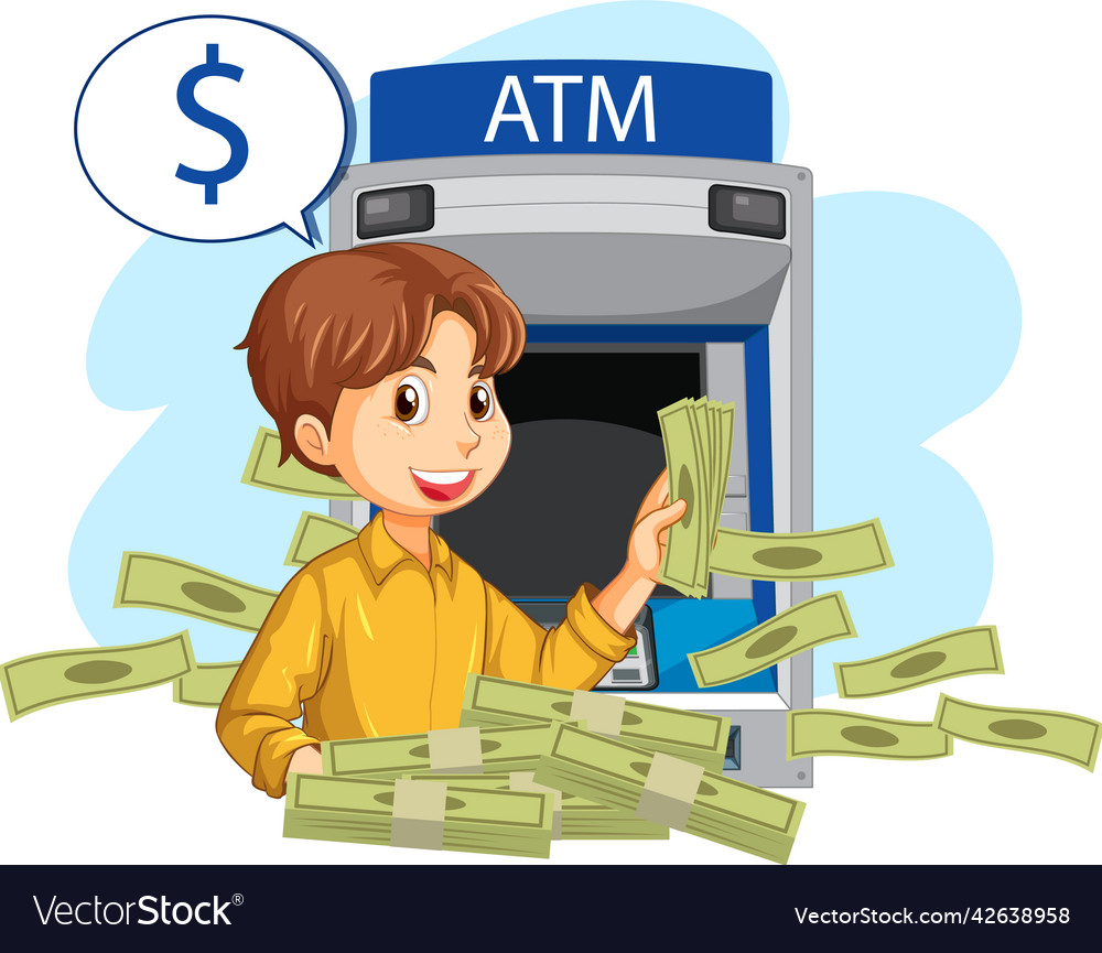 A man withdraw money from atm machine Royalty Free Vector A man withdraw money from atm machine Royalty Free Vector